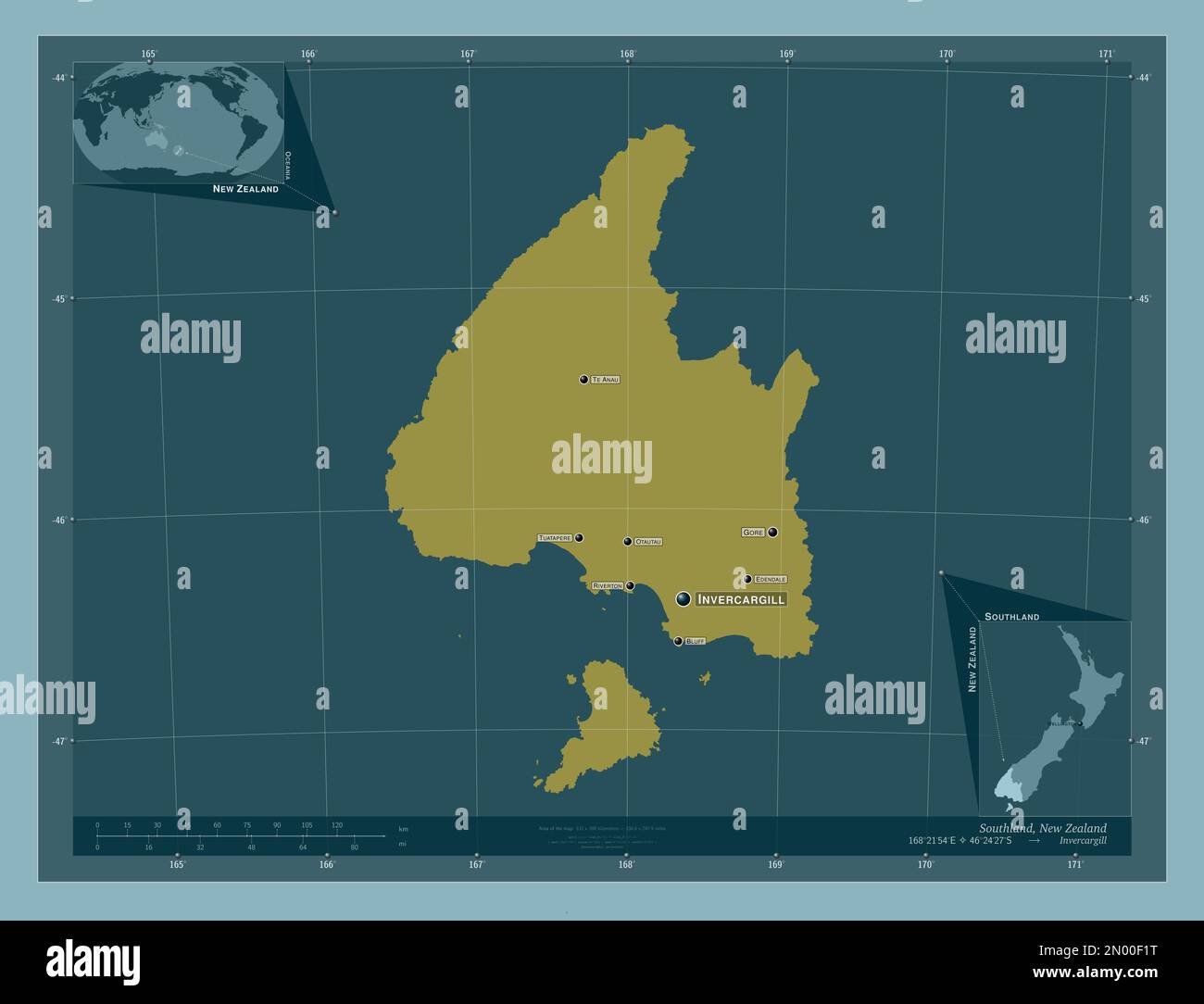 Southland, regional council of New Zealand. Solid color shape ...