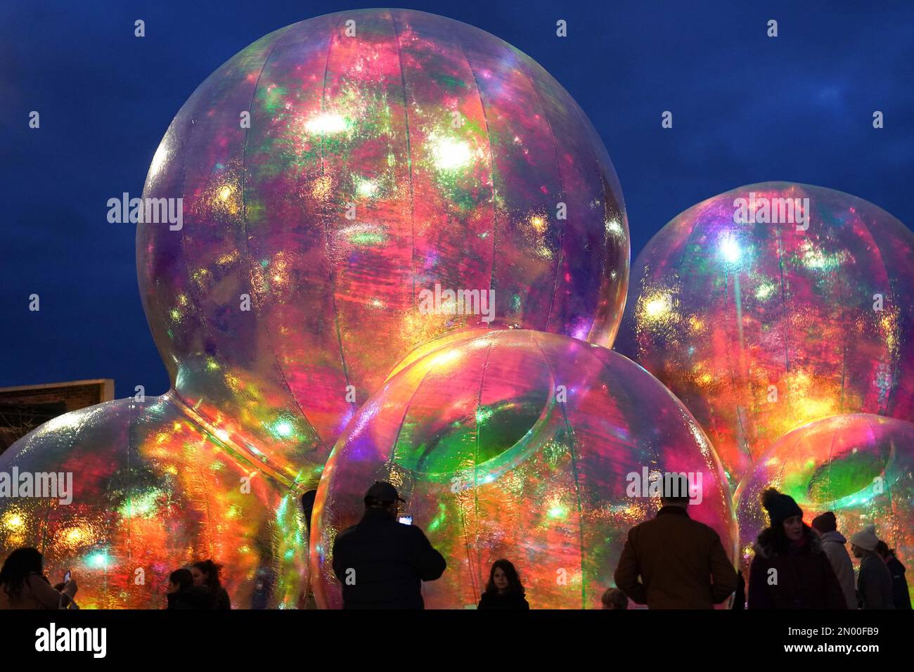 Visitors observe Evanescent, an immersive light and sound installation ...