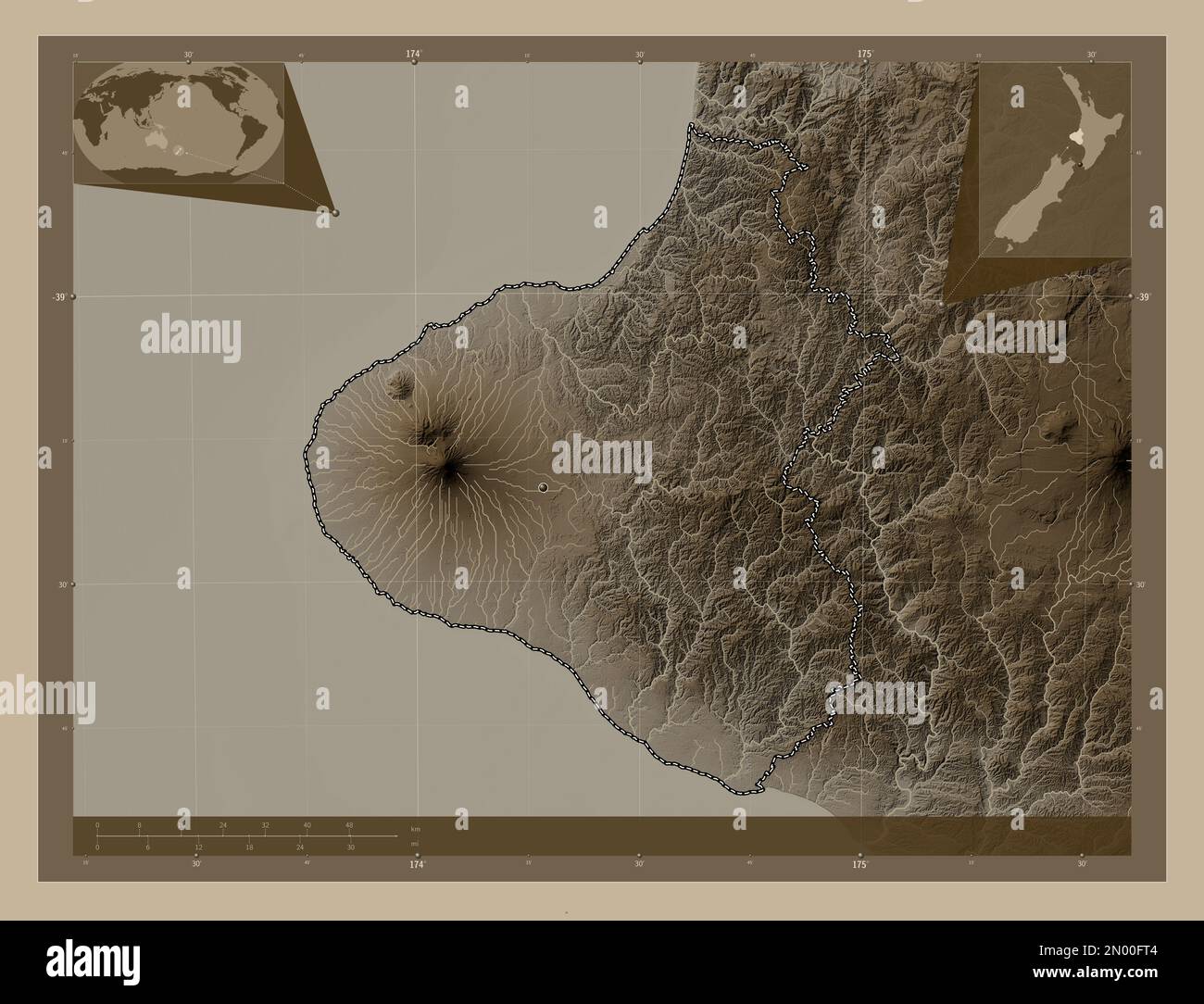 Taranaki, regional council of New Zealand. Elevation map colored in ...