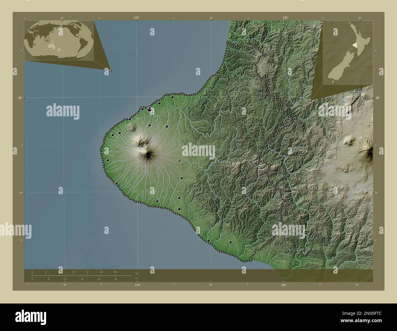Taranaki, regional council of New Zealand. Elevation map colored in ...