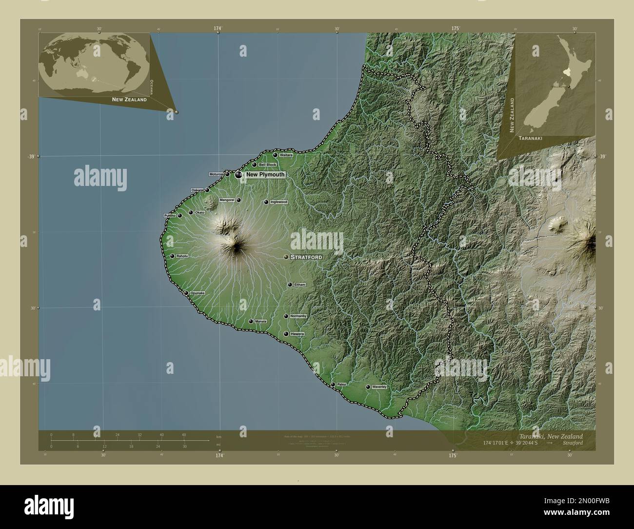 Taranaki, regional council of New Zealand. Elevation map colored in ...
