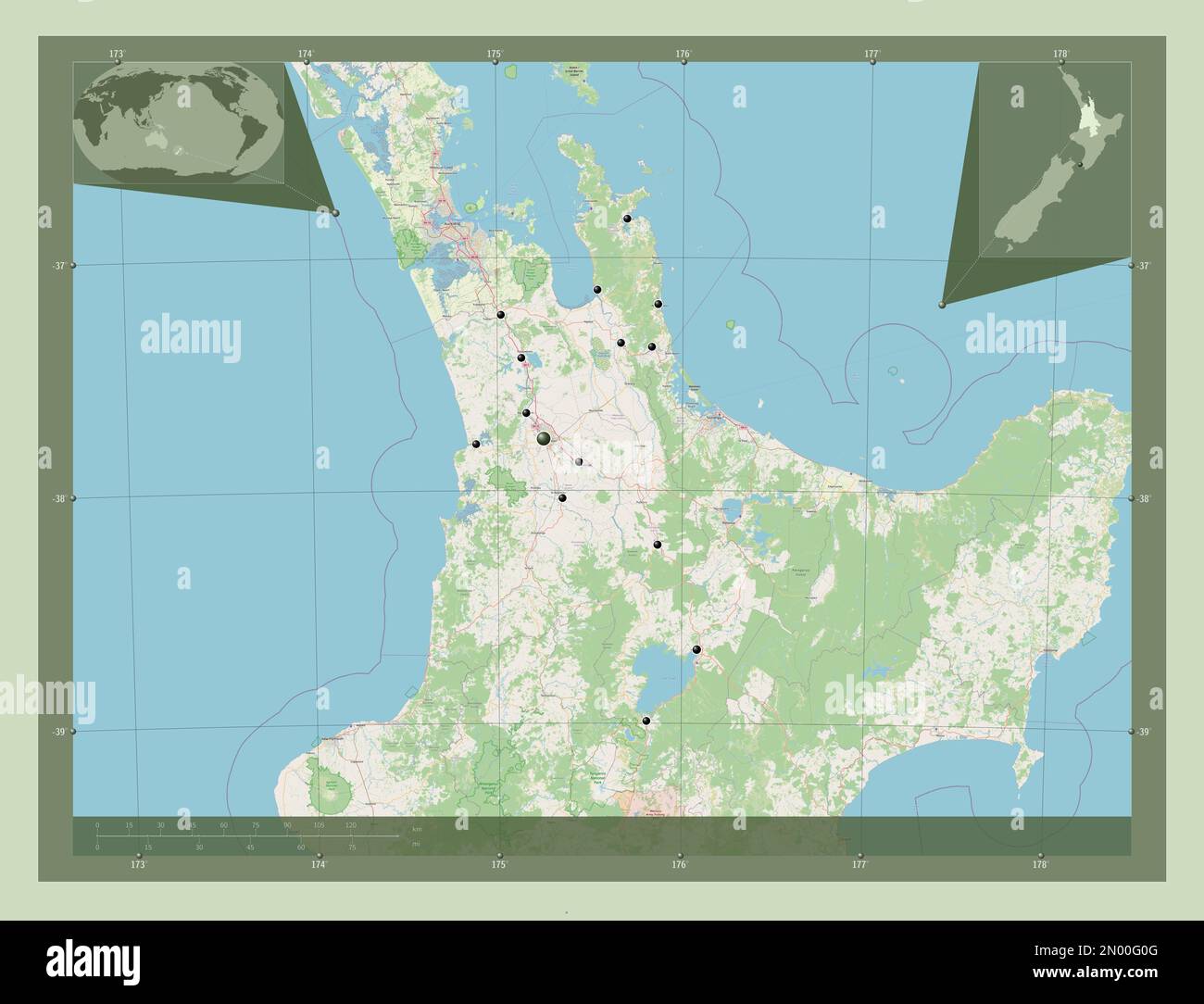 Waikato, regional council of New Zealand. Open Street Map. Locations of ...