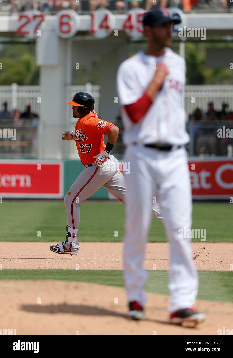 Baltimore Orioles' Francisco Pena (27) runs the bases after hitting a ...