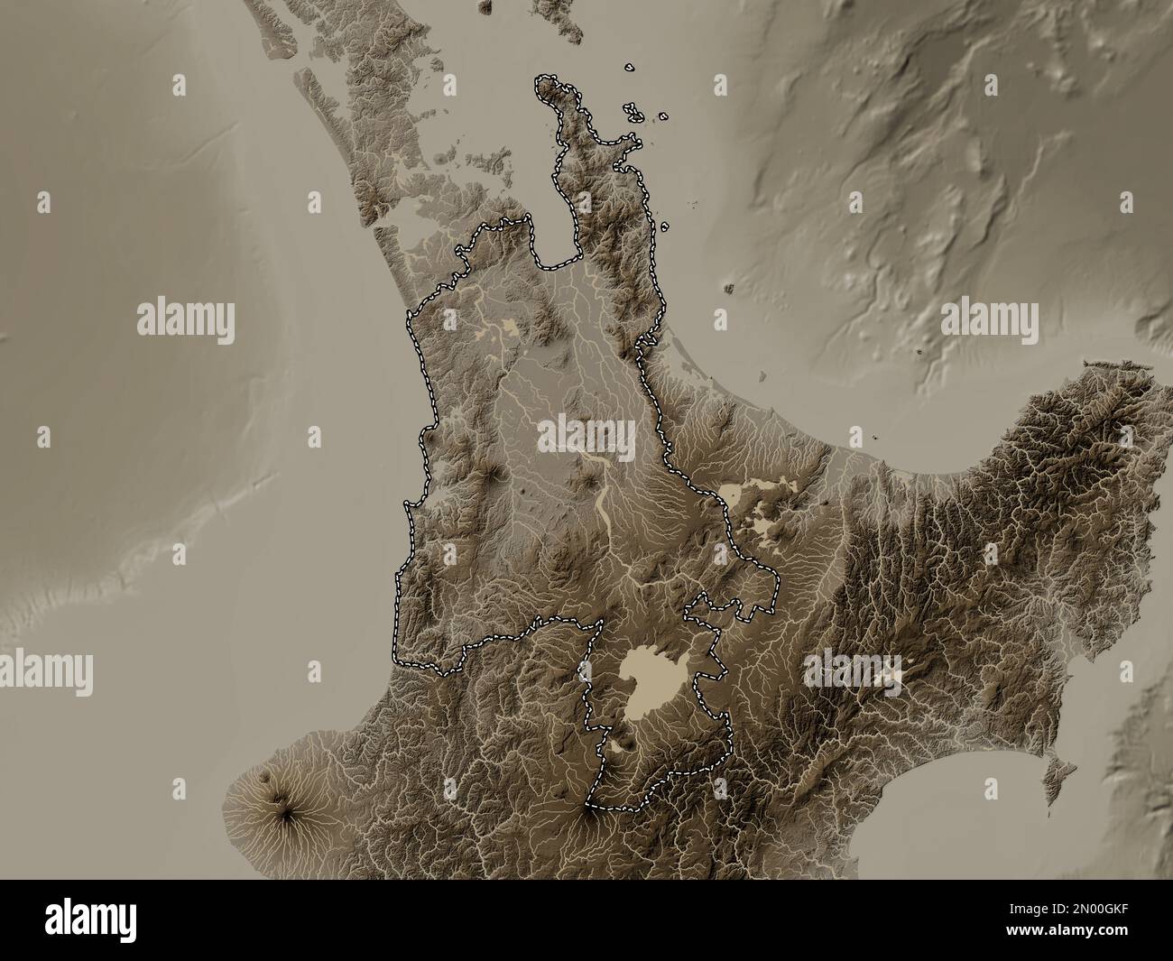 Waikato, regional council of New Zealand. Elevation map colored in ...