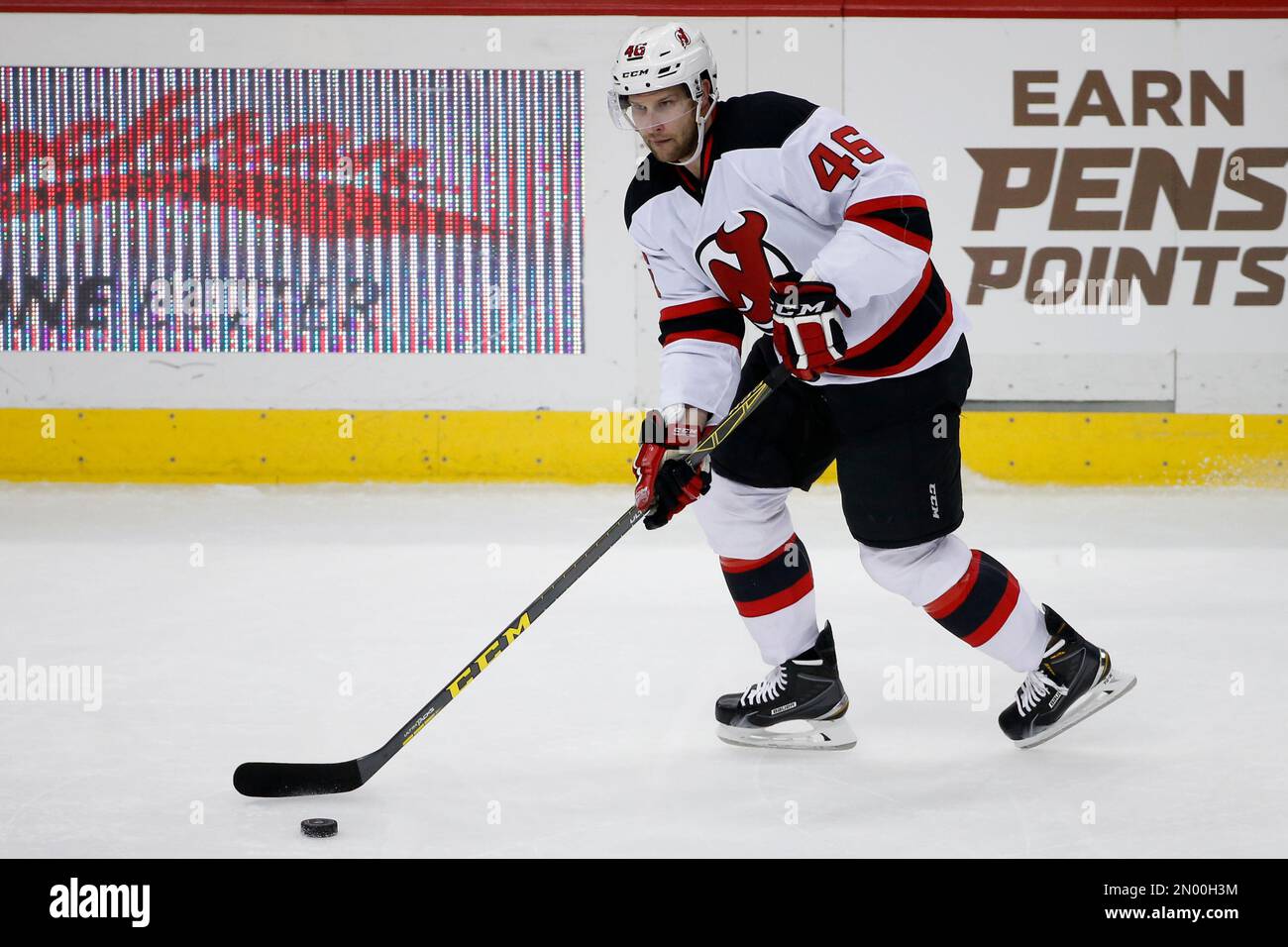 New Jersey Devils right wing Mike Sislo (46) plays in an NHL hockey ...