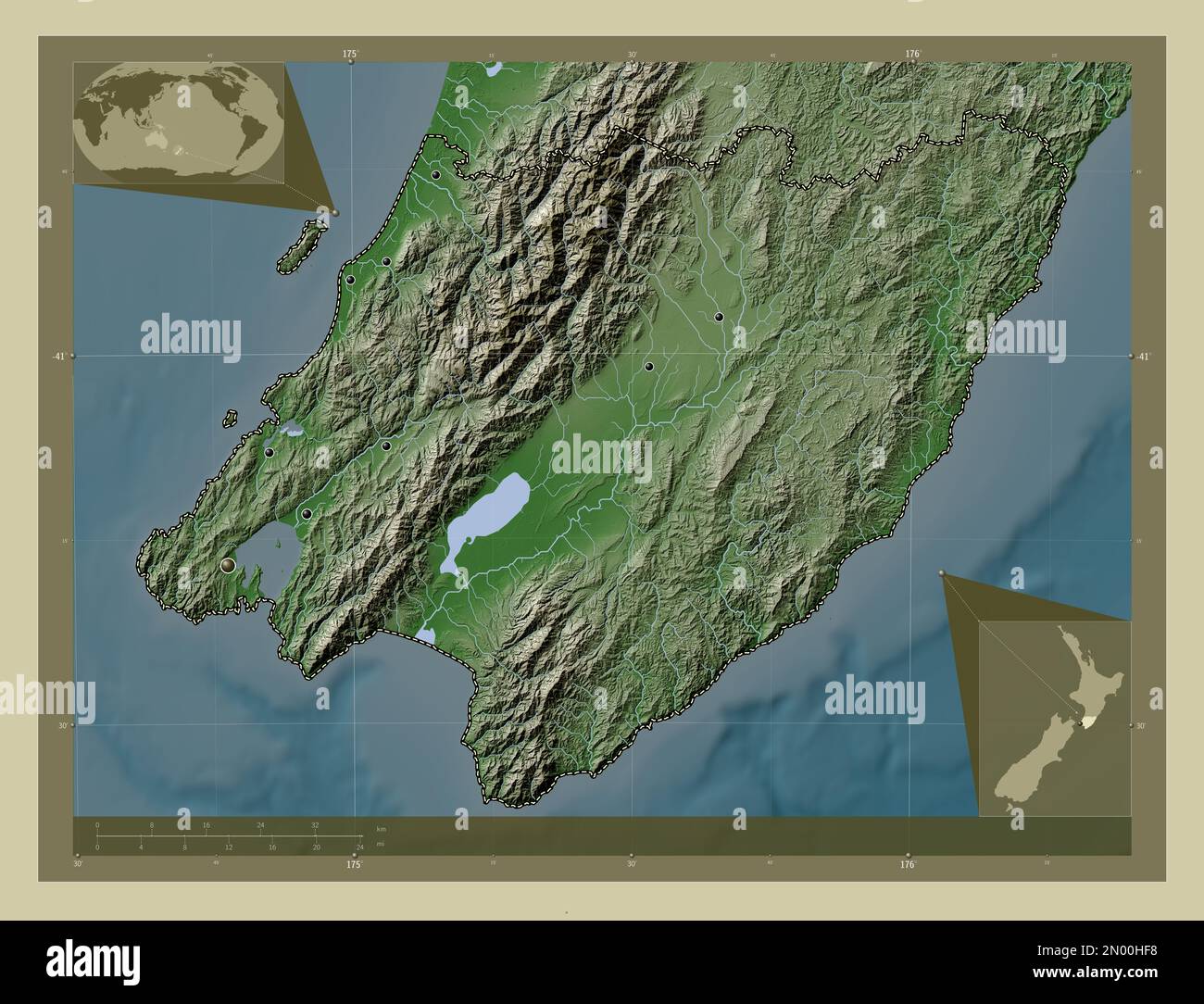 Wellington, regional council of New Zealand. Elevation map colored in ...