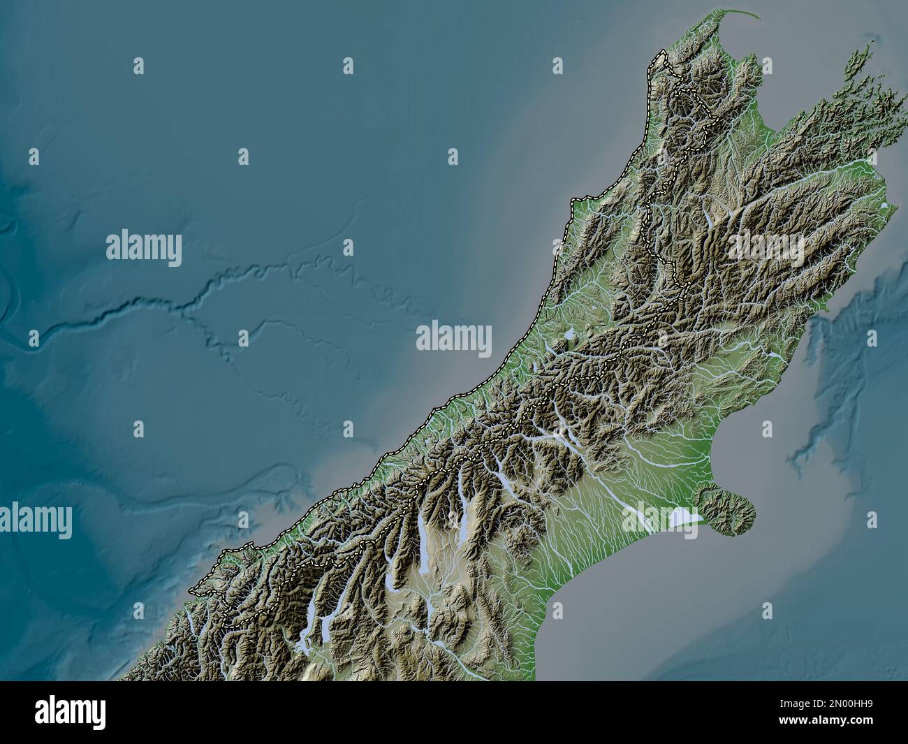 West Coast, regional council of New Zealand. Elevation map colored in ...