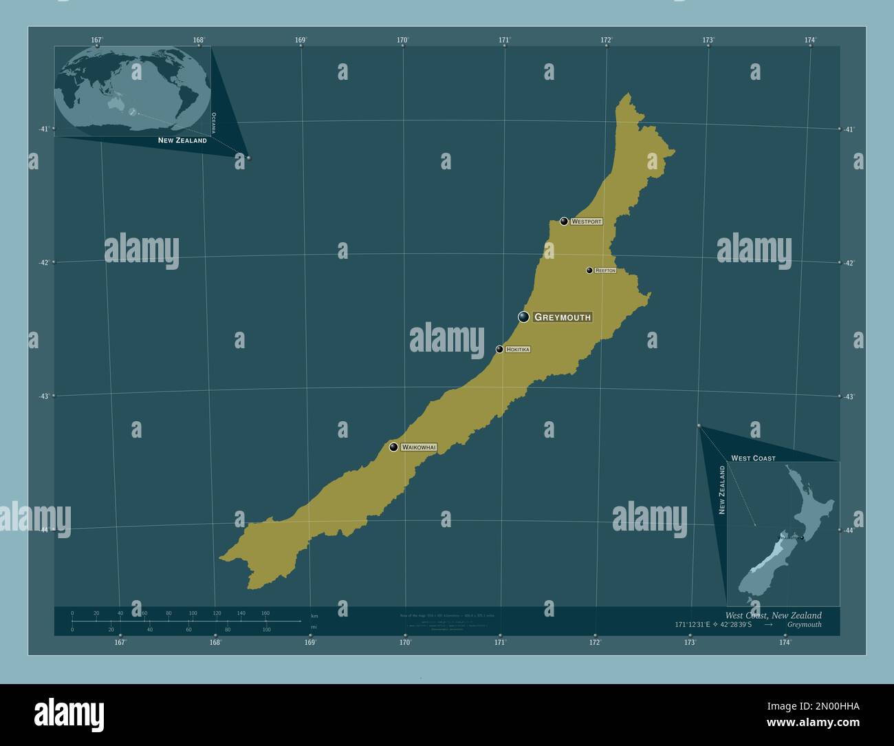 West Coast, regional council of New Zealand. Solid color shape ...