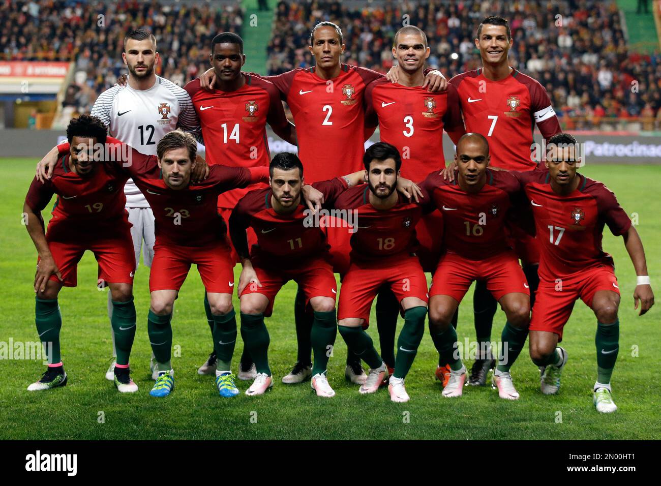 Portugal’s team poses for photos before a friendly soccer match between ...