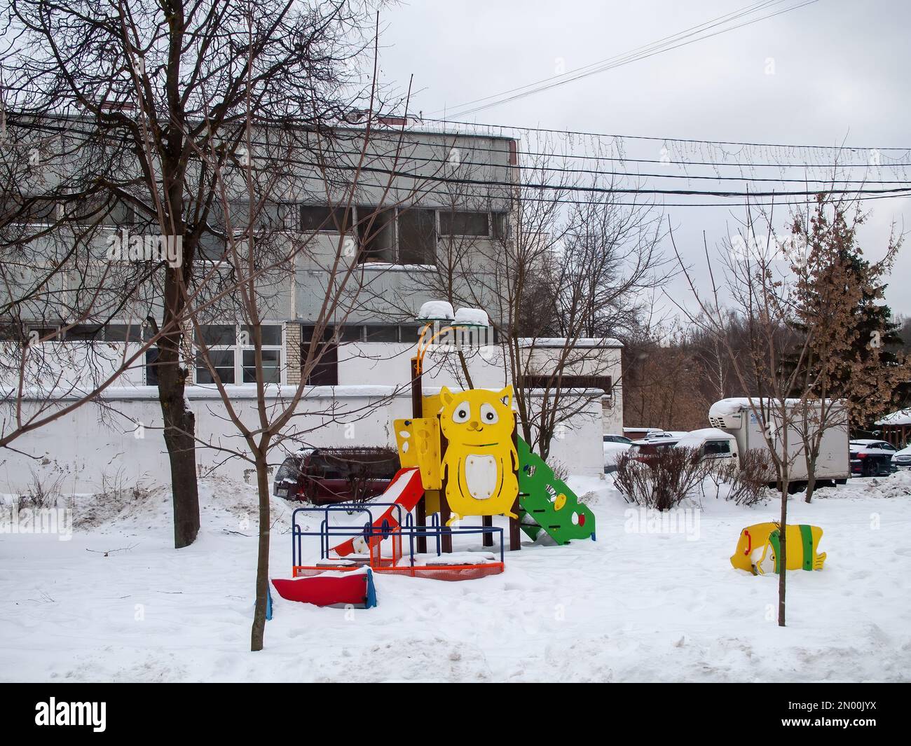 Children's playground in the snow, in winter Stock Photo - Alamy