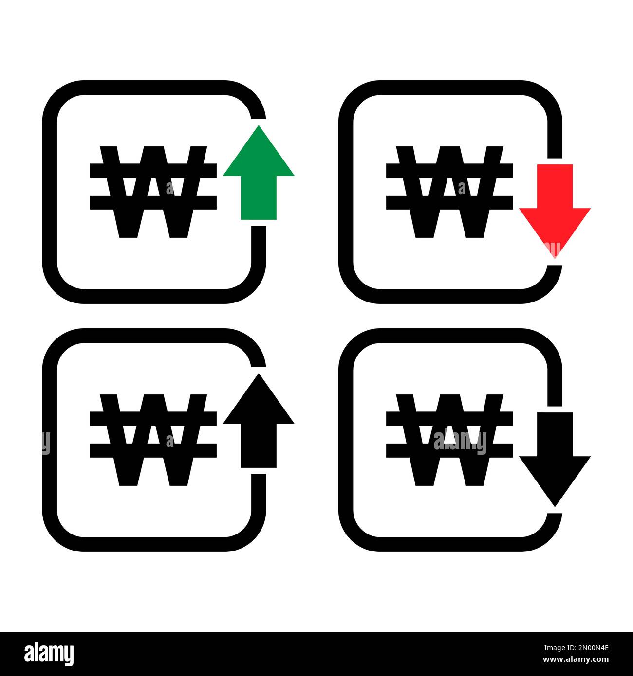 Set of cost symbol won increase and decrease icon. Money vector symbol isolated on background ...