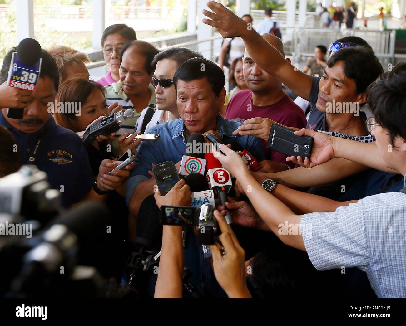 In this Feb.12, 2016 photo, Davao City Mayor Rodrigo Duterte talks to ...