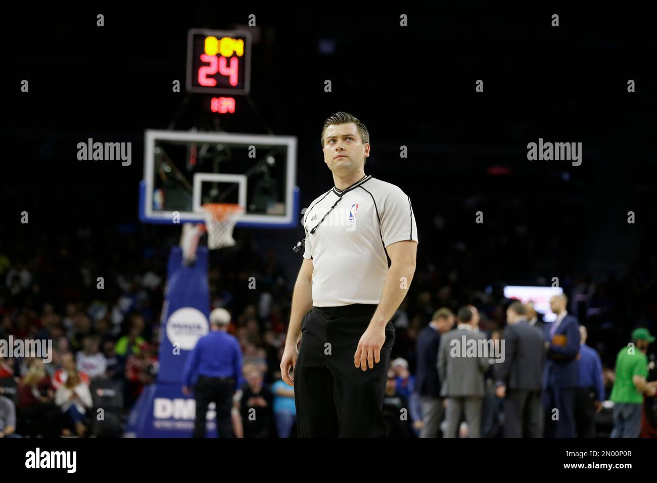 Referee Gediminas Petraitis walks on the court during the first half of ...