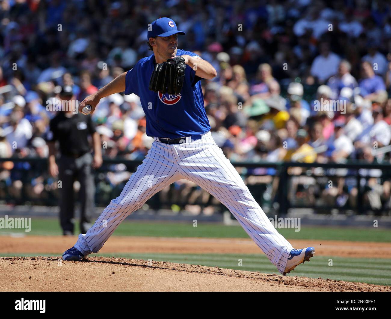 Chicago Cubs starting pitcher John Lackey against the San Francisco Giants during a spring ...