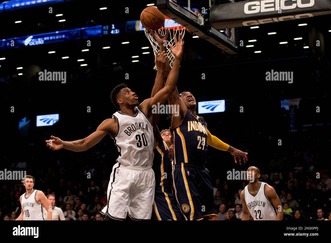 Indiana Pacers center Jordan Hill (27) goes to the basket against ...