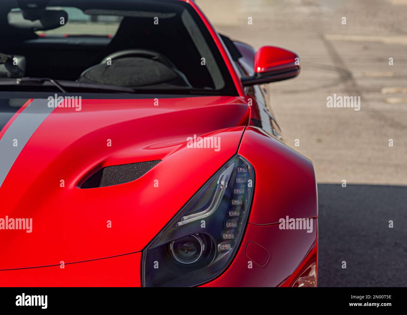 Calafat, Spain, April 18, 2021: front view in detail of a red Ferrari ...