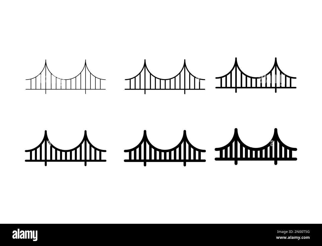 Set of Silhouette bridge icon, urban architecture design, travel line ...