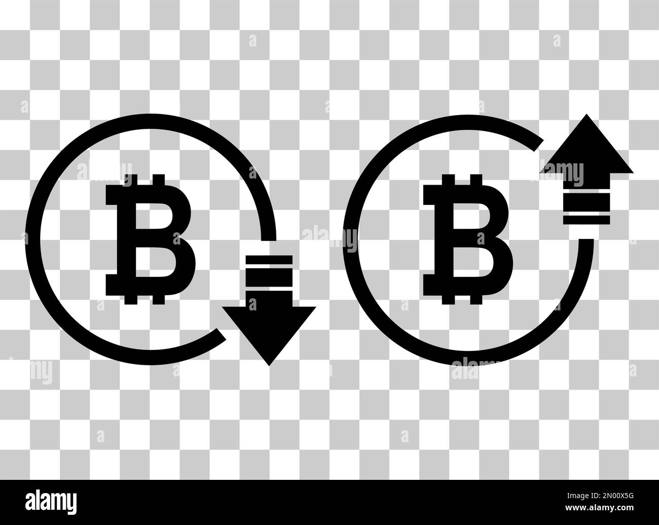 Set of cost symbol bitcoin increase and decrease icon. Money vector symbol isolated on ...