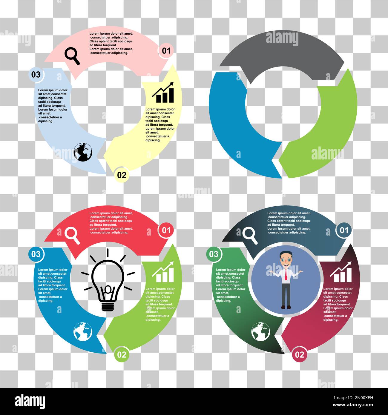 Set of Chart infographic business template icon, pie circle diagram ...