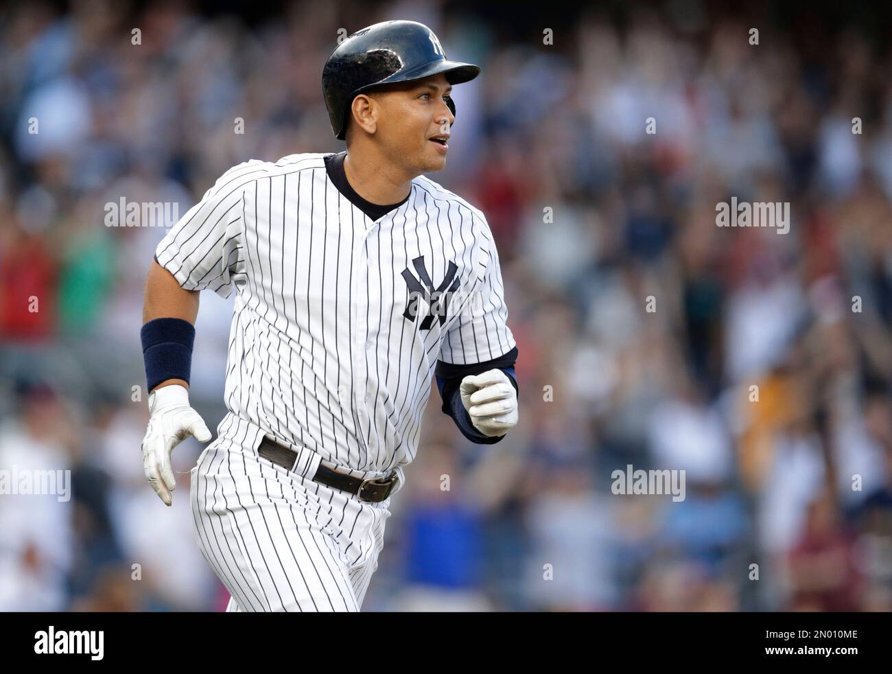 FILE - In this June 19, 2015, file photo, New York Yankees' Alex Rodriguez watches his home run ...