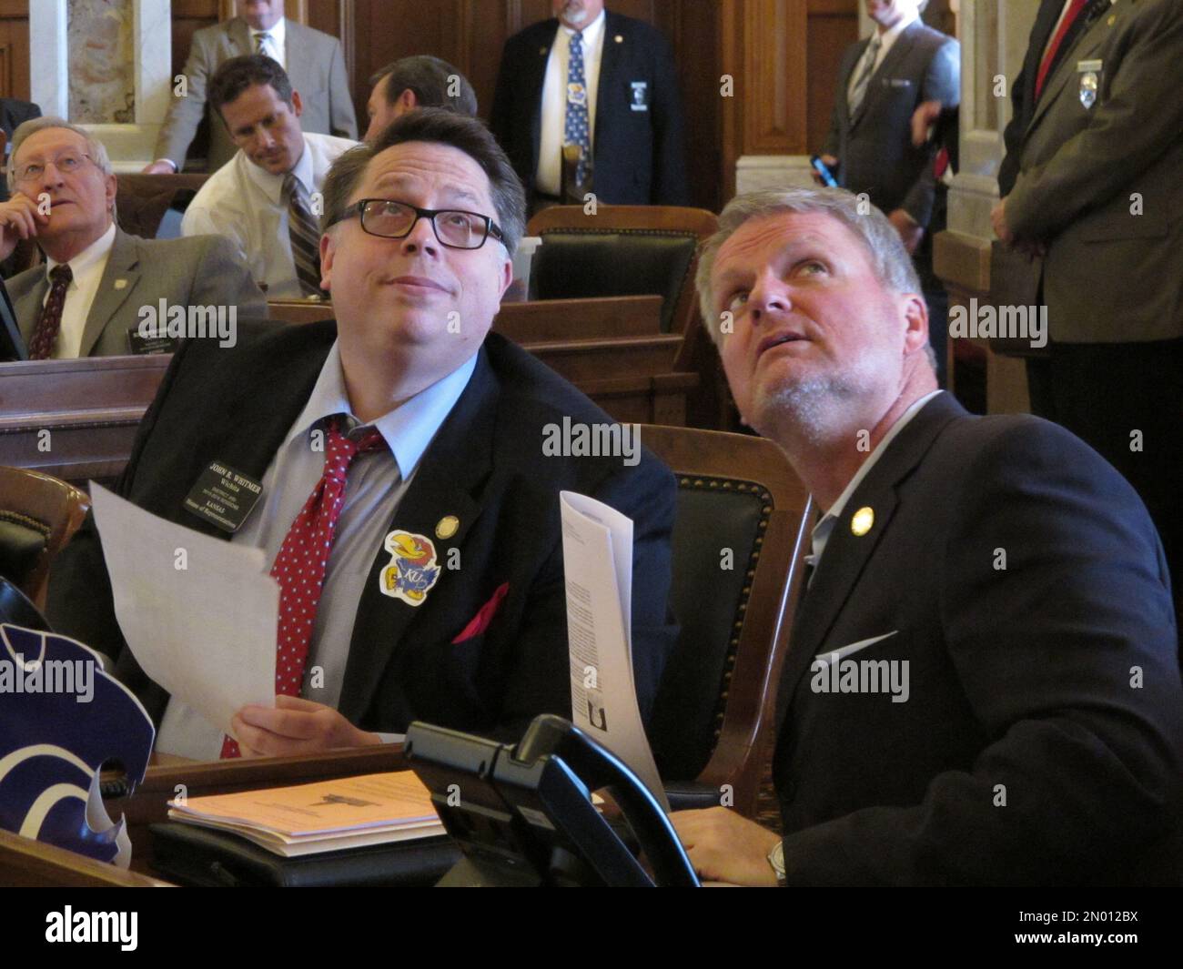 Kansas state Reps. John Whitmer, left, R-Wichita, and Marc Rhoades ...