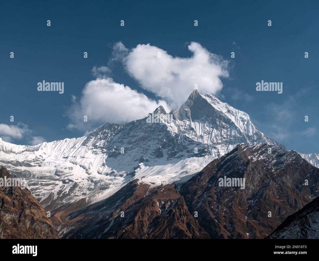 Nepal. Mt Fishtail Machapuchare in the Himalaya range, Annapurna region, Nepalsnow mountains in ...