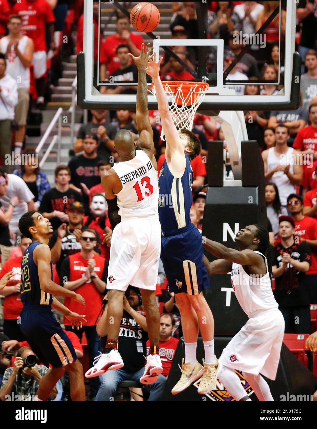 San Diego State forward Winston Shepard shoots over Georgia Tech center ...