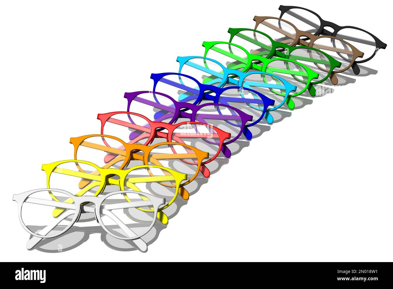 3D illustration. Series of colored glasses on white background Stock ...