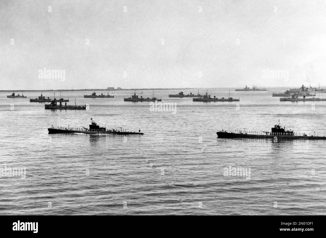 Italian destroyers and submarines at anchor on Feb. 6, 1936. Two ...