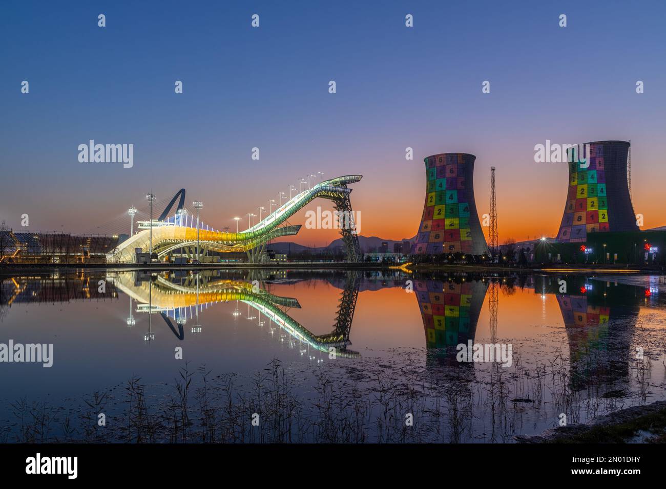 Beijing shougang garden ski big platform at night Stock Photo - Alamy