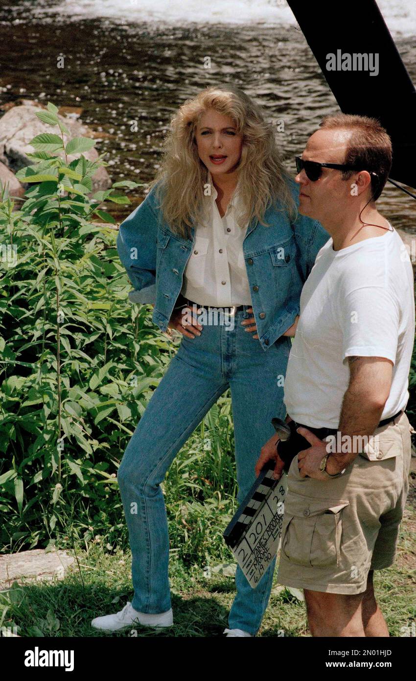 Actress/model Marla Maples takes a break during the filming of a commercial No Excuses jeans ...