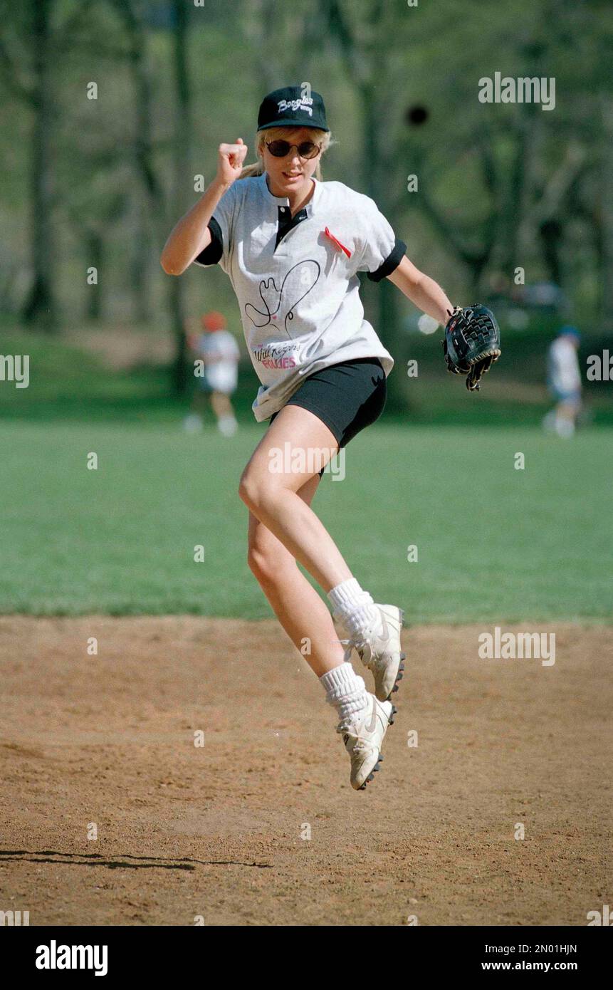 Actress Marla Maples warms up before the start of a softball game in ...