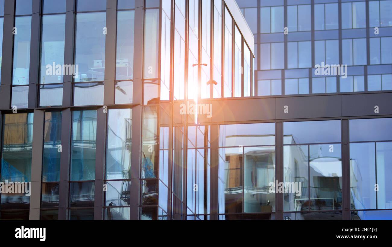 Urban abstract - windowed wall of office building. Detail shot of ...