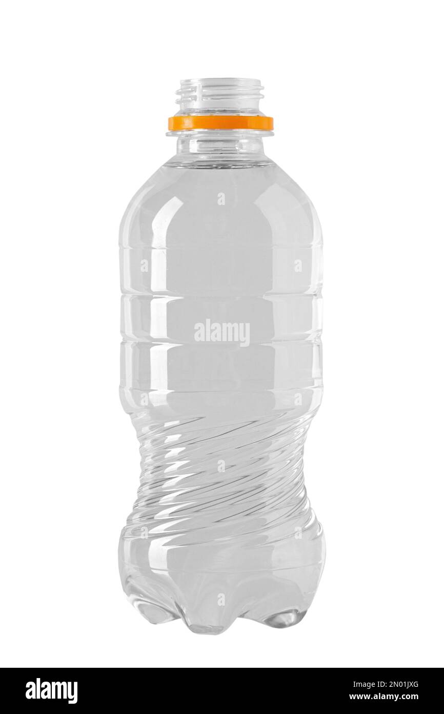 Plastic bottle of water without cover isolated on a white background ...
