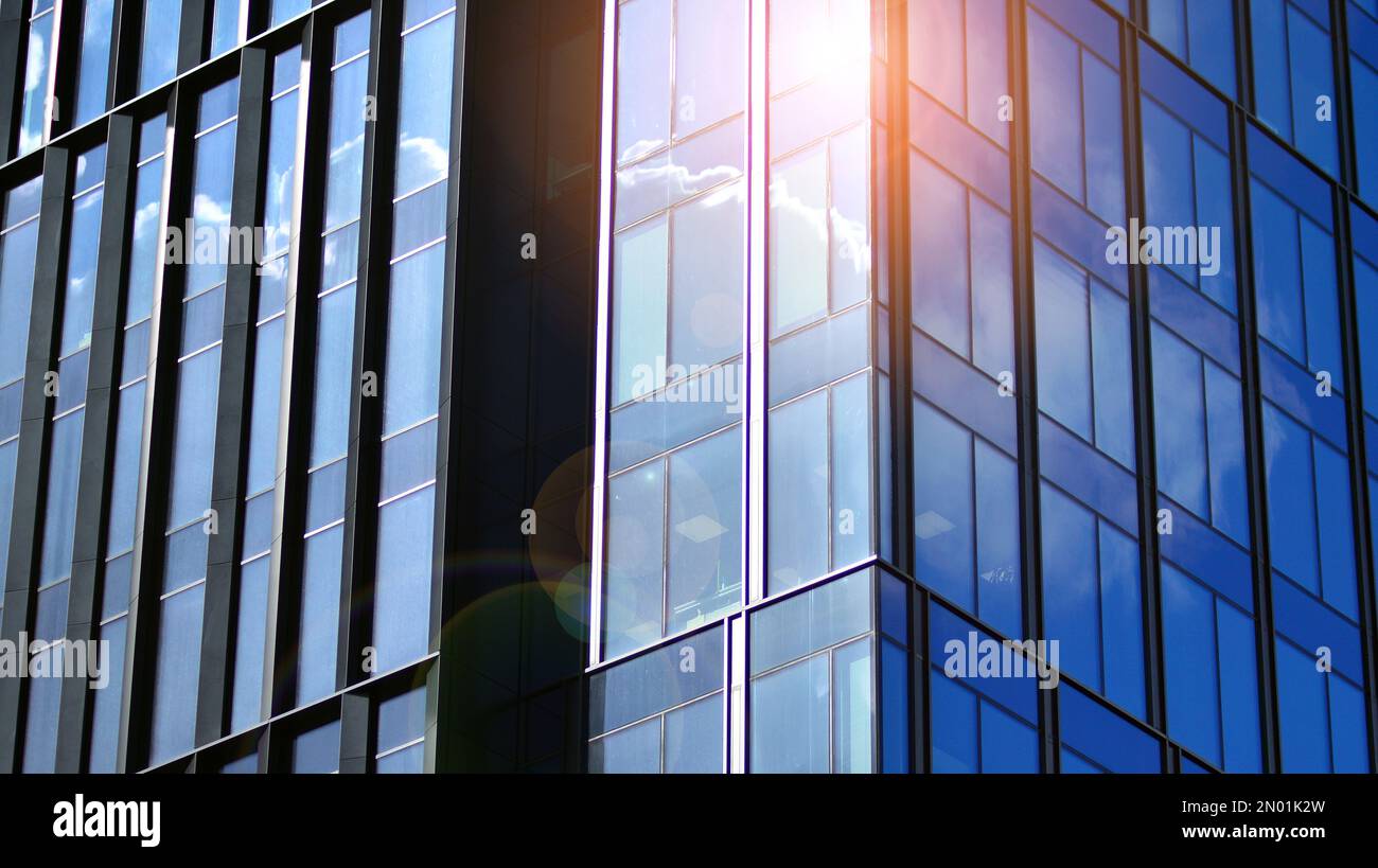 Urban abstract - windowed wall of office building. Detail shot of ...