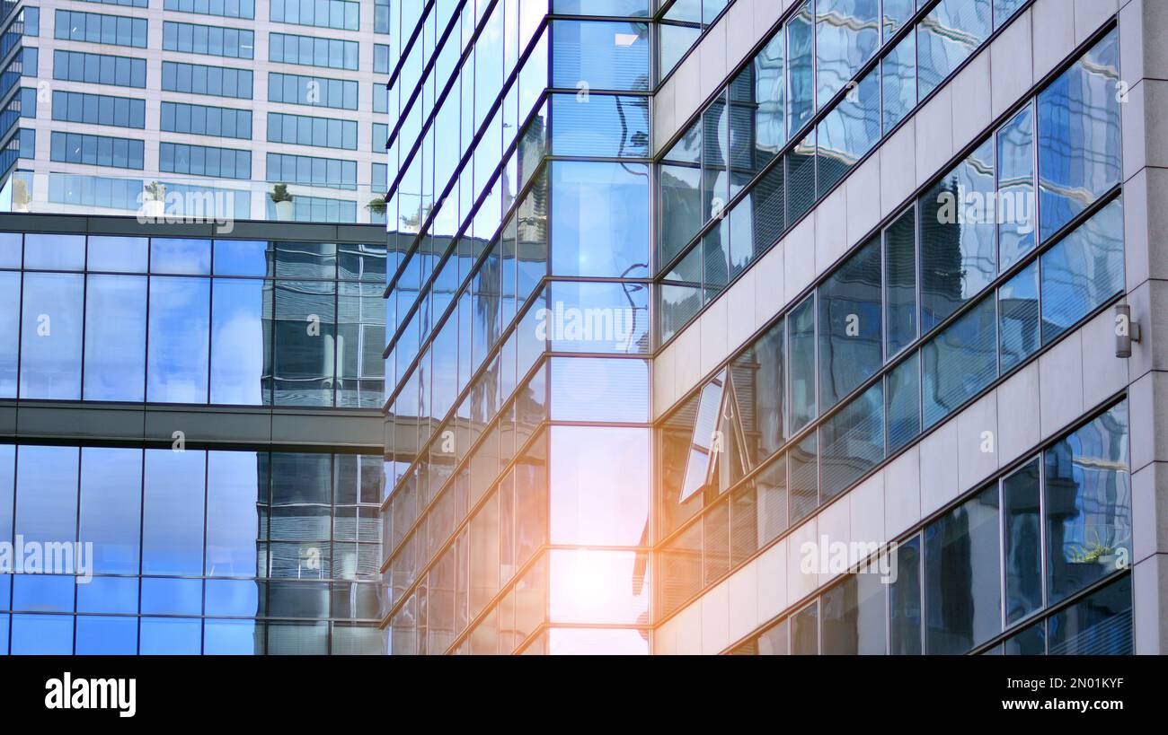 Urban abstract - windowed wall of office building. Detail shot of ...