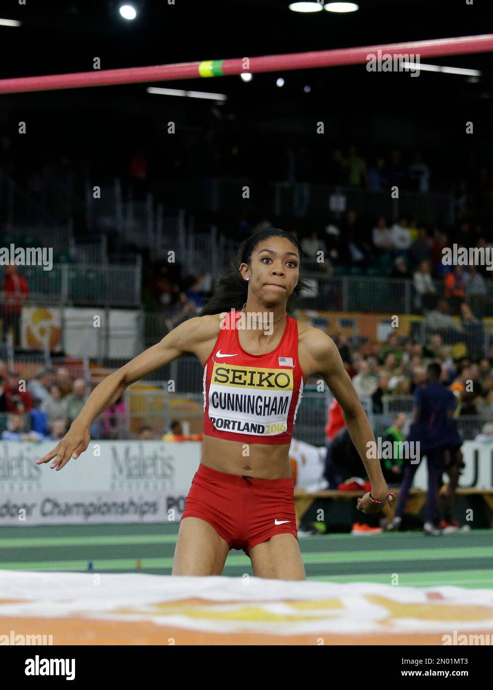 United States' Vashti Cunningham eyes the bar as she makes an attempt ...