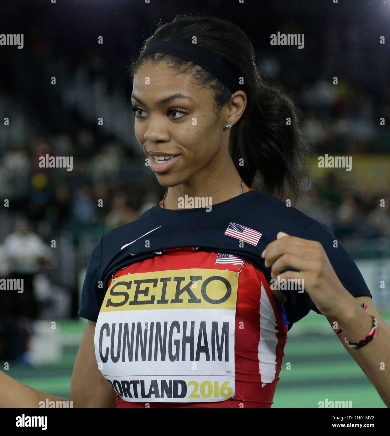 United States' Vashti Cunningham reacts after she won the women's high ...