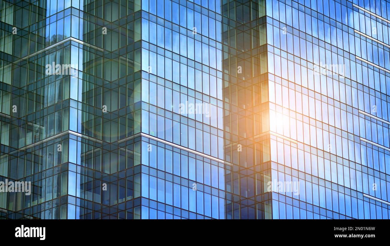 Urban abstract - windowed wall of office building. Detail shot of ...