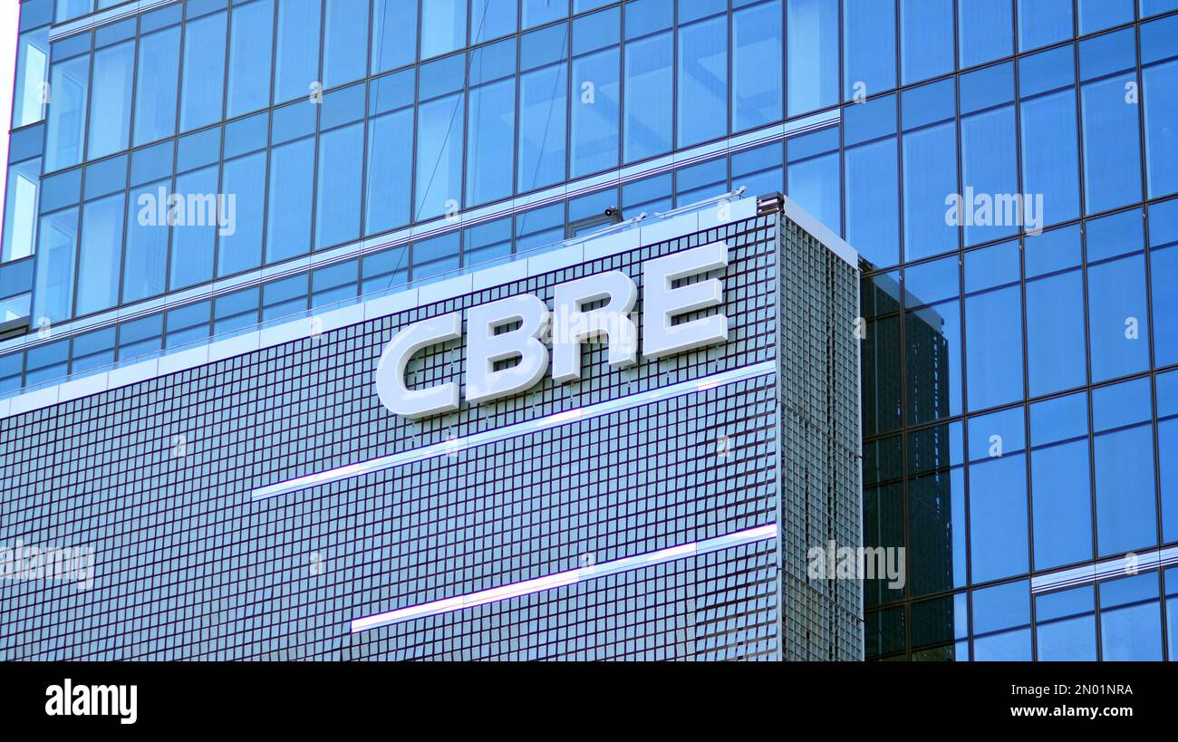 Warsaw, Poland. 26 April 2021.Sign CBRE. Company signboard CBRE Stock ...