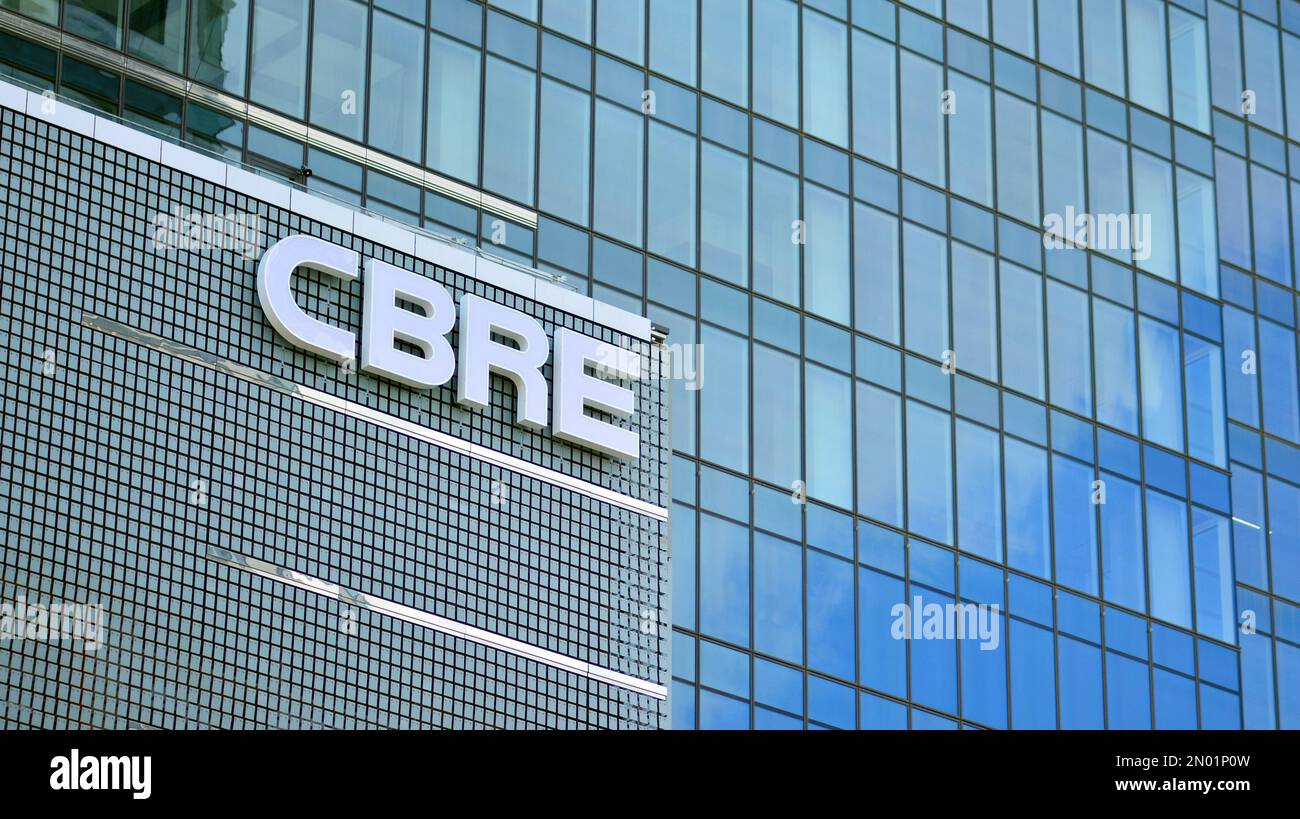 Warsaw, Poland. 26 April 2021.Sign CBRE. Company signboard CBRE Stock ...