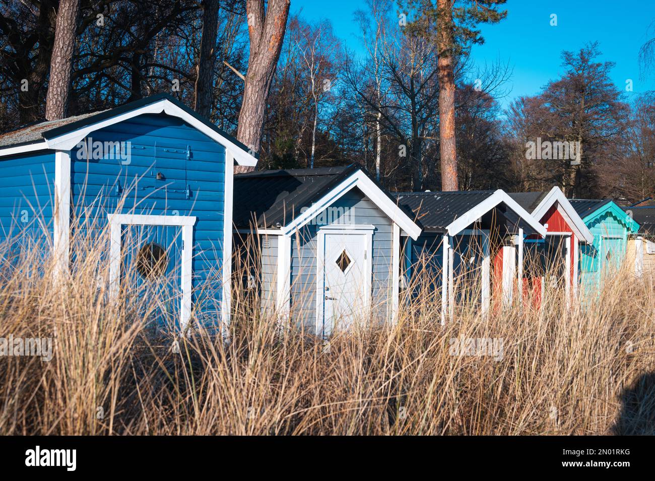 Colorful beach huts at Ystad beach during winter in Skåne Sweden Stock ...