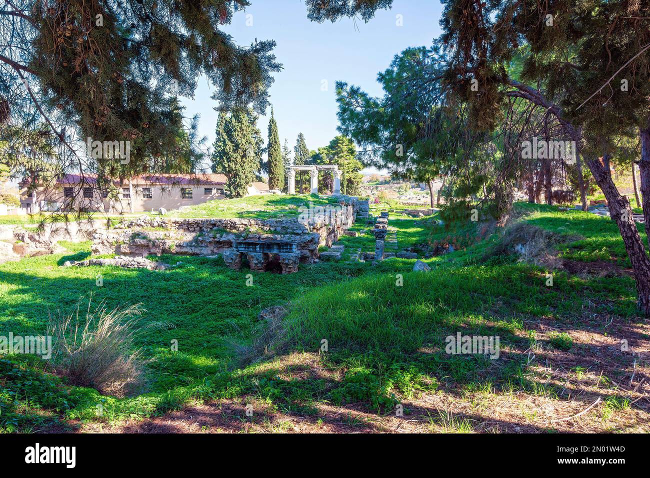Ancient Corinth ruins, Peloponnese Greece. Ancient Corinth was one of ...