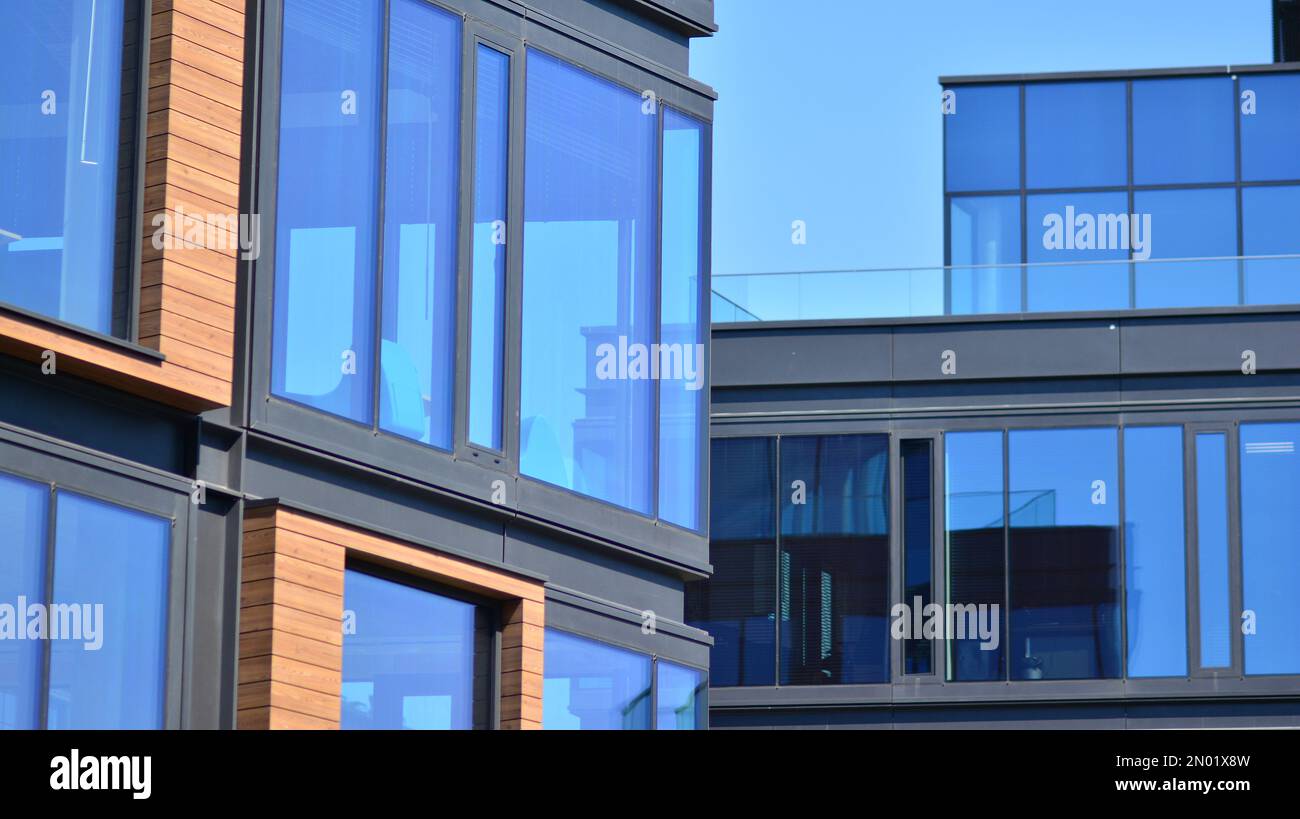 Urban abstract - windowed wall of office building. Detail shot of ...
