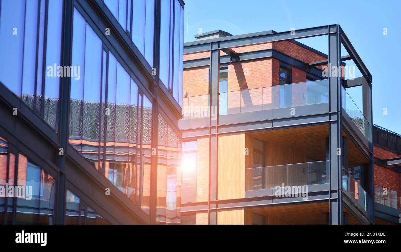 Urban abstract - windowed wall of office building. Detail shot of ...