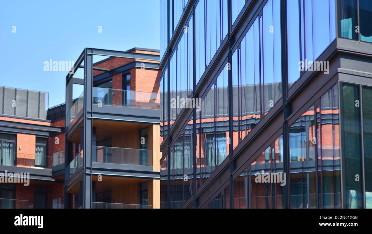 Urban abstract - windowed wall of office building. Detail shot of ...