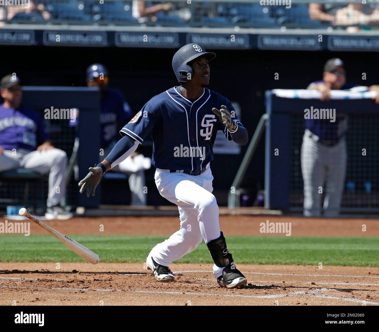 San Diego Padres' Jemile Weeks watches his two-run home run during the ...