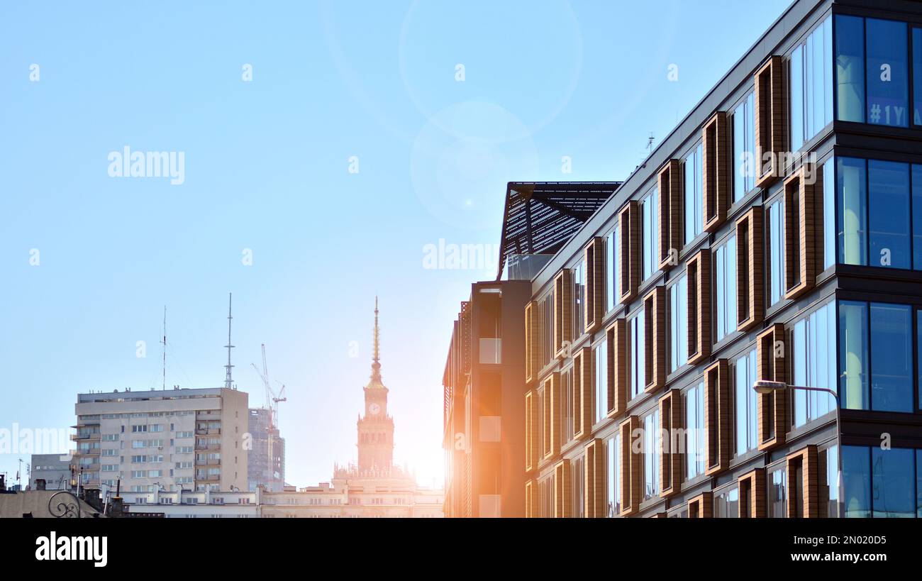 Urban abstract - windowed wall of office building. Detail shot of ...