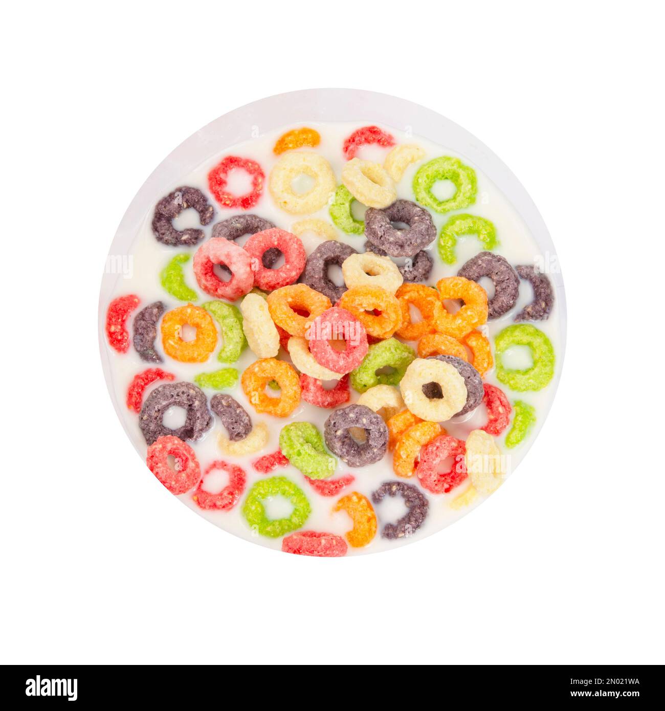 Fruity loops cereal rings breakfast with milk isolated on the white ...