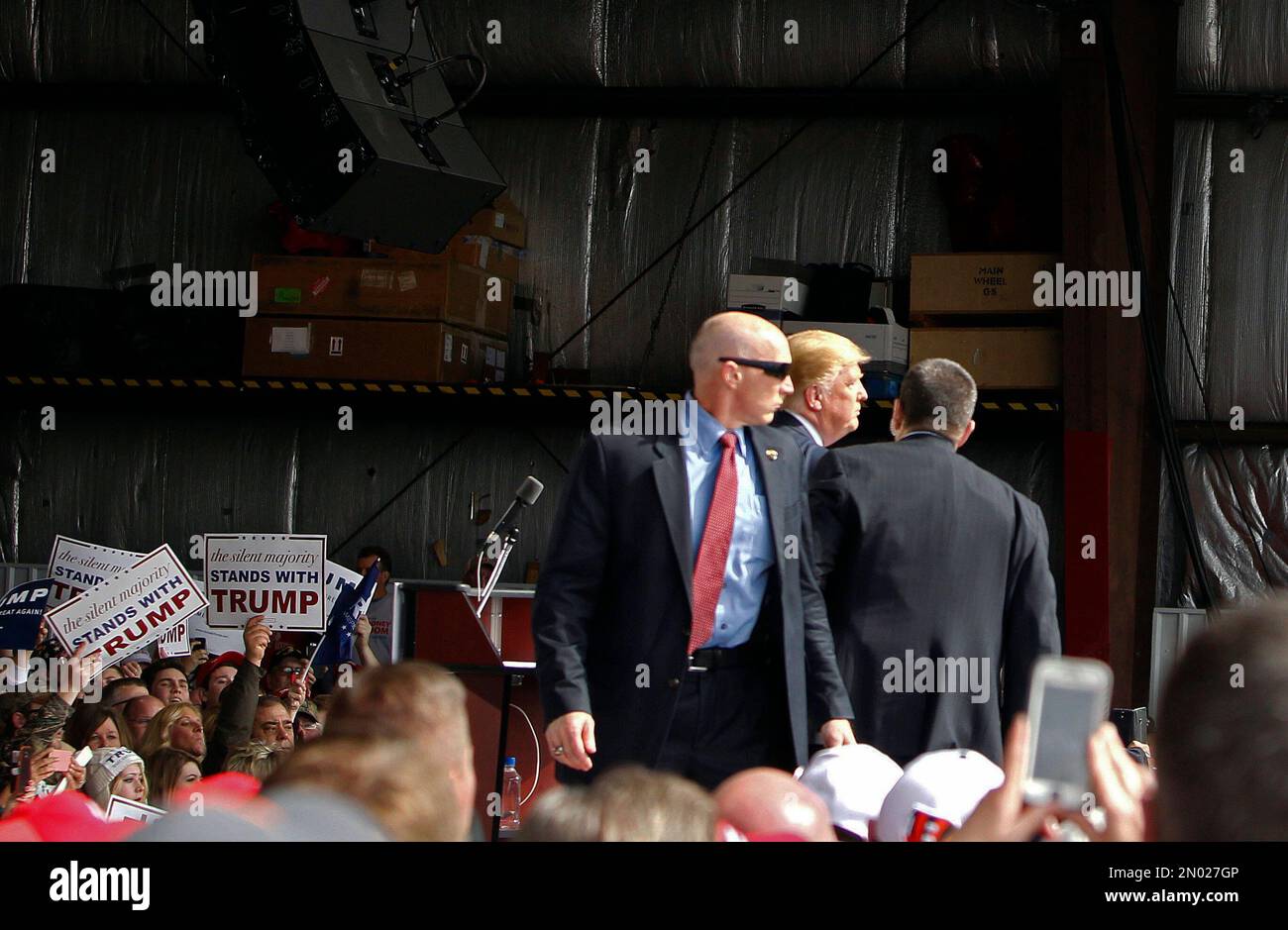 In this March 12, 2016, photo, Secret Service agents guard Republican ...